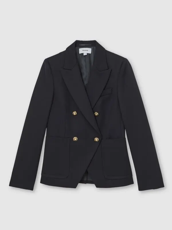 REISS Gigi Petite Wool-blend Double-breasted Blazer - Navy