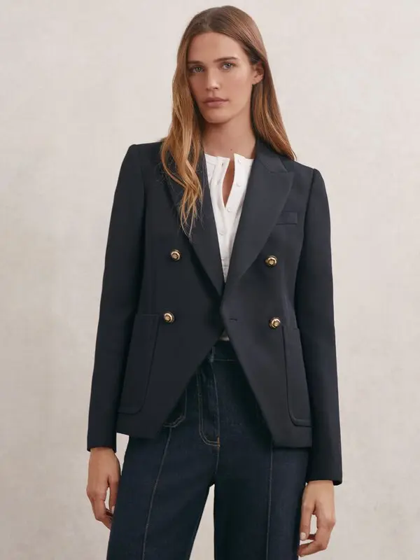 REISS Gigi Petite Wool-blend Double-breasted Blazer - Navy