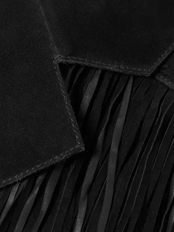 Rixo Darragh Fringed Double-breasted Suede Jacket - Black