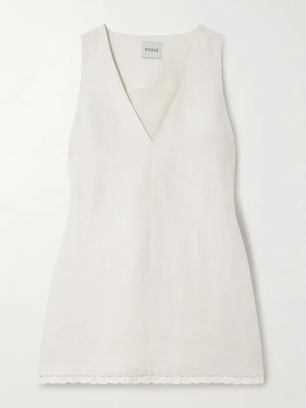 Posse Effi Crocheted Lace-trimmed Linen Mini Dress