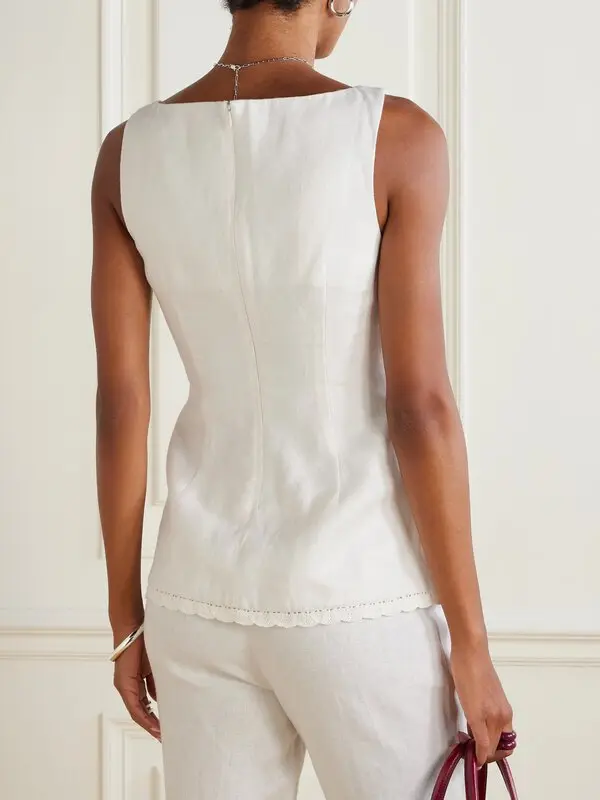 Posse Effi Crocheted Lace-trimmed Linen Tank - Neutrals