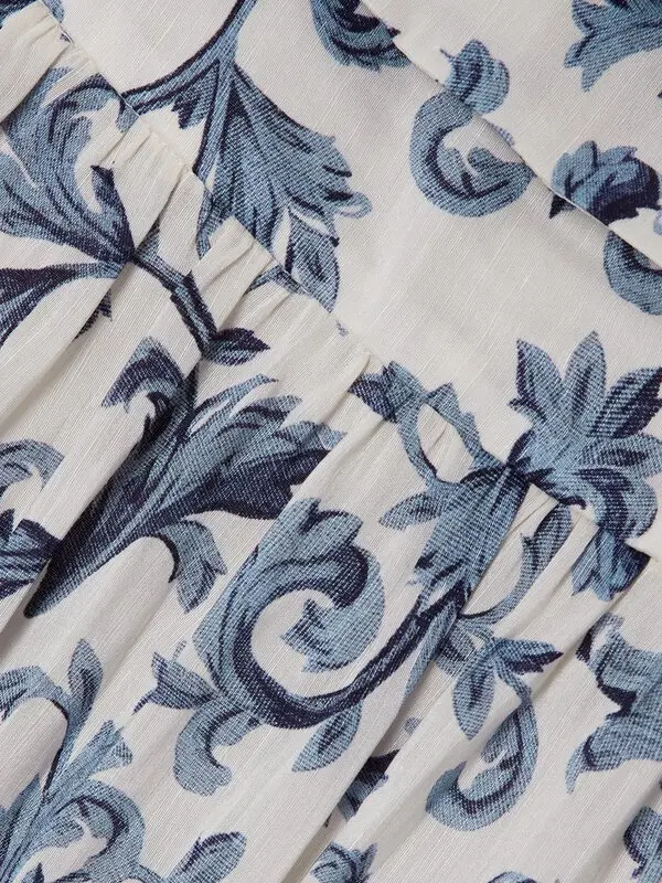 Posse Rue Pleated Printed Linen And Silk-blend Midi Skirt - Blue