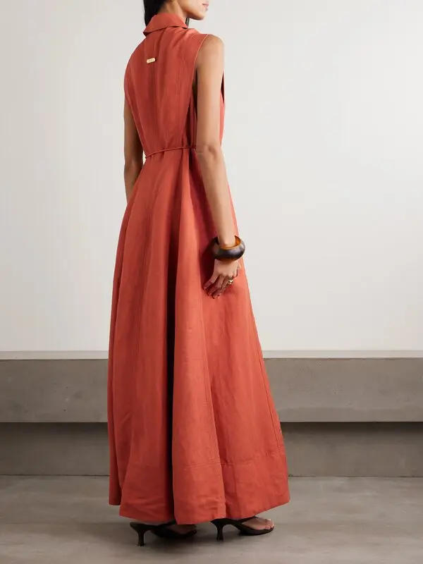 Aje Belted Embellished Linen-blend Maxi Shirt Dress