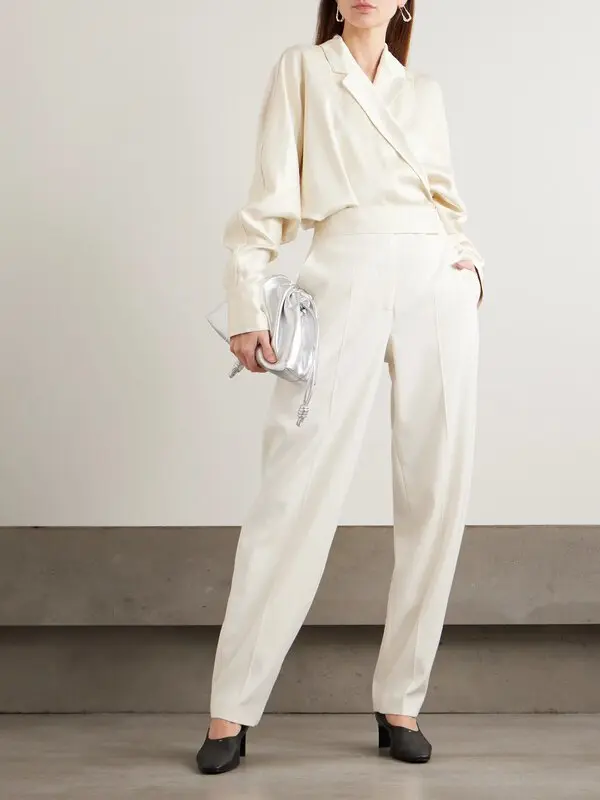 JOSEPH Aix Satin-trimmed Crepe Tapered Pants