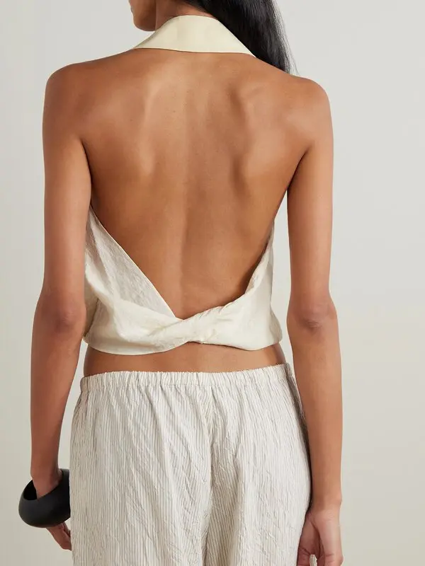 ST. AGNI Cloud Twisted Crinkled Silk-blend Halterneck Top