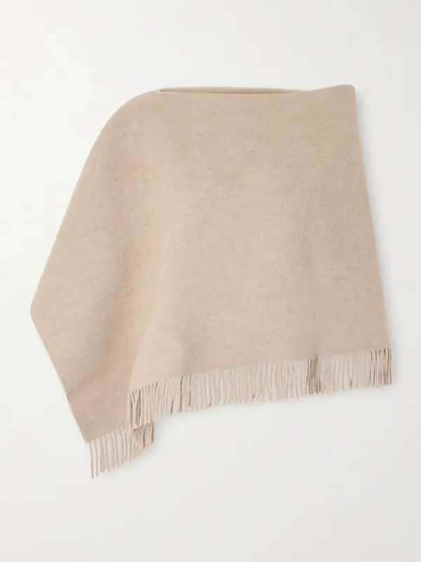 Brunello Cucinelli Fringed Wool And Cashmere-blend Poncho - Neutrals