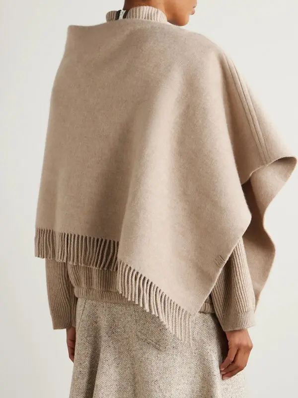 Brunello Cucinelli Fringed Wool And Cashmere-blend Poncho - Neutrals