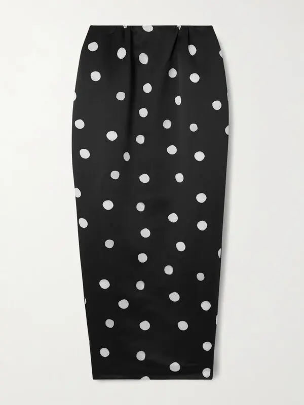 Bernadette Damian Polka-dot Duchesse-satin Maxi Skirt - Black