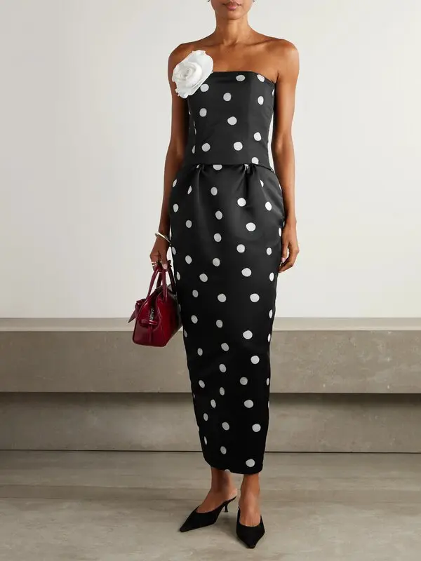 Bernadette Damian Polka-dot Duchesse-satin Maxi Skirt - Black