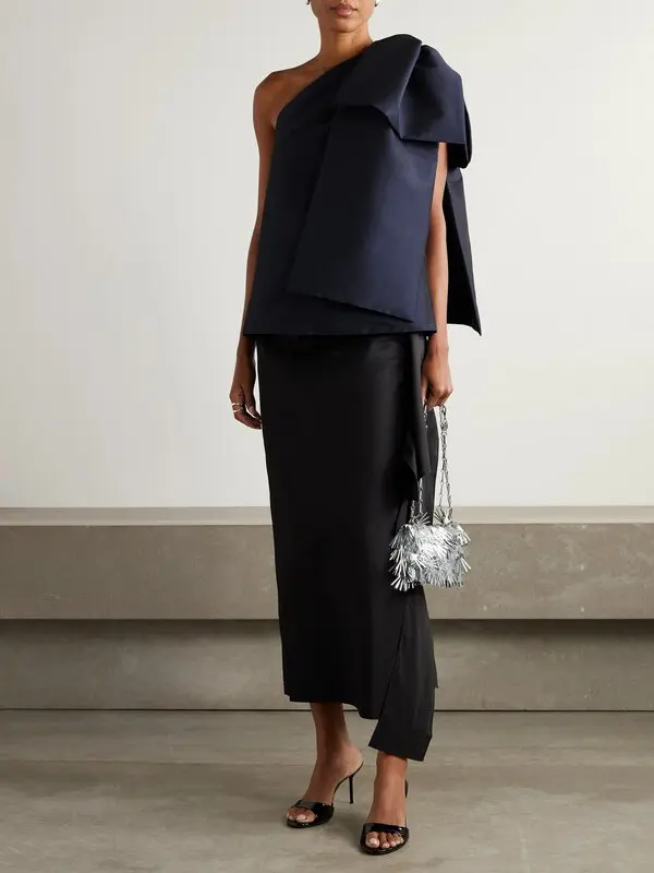 Bernadette Winnie One-shoulder Bow-detailed Taffeta Top - Blue