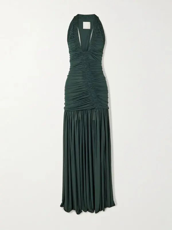 Christopher Esber Orion Open-back Ruched Jersey Gown - Green