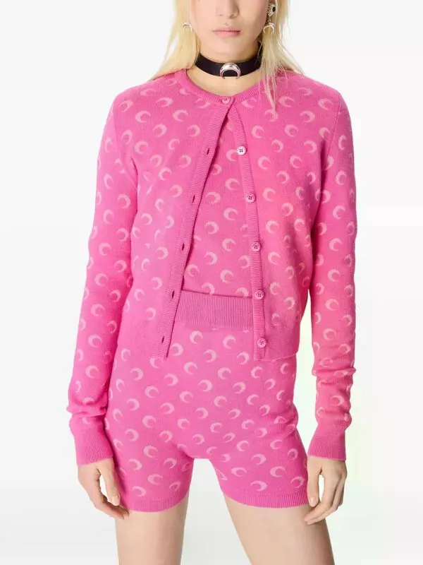 MARINE SERRE Moon Jacquard Knit Cardigan - Pink