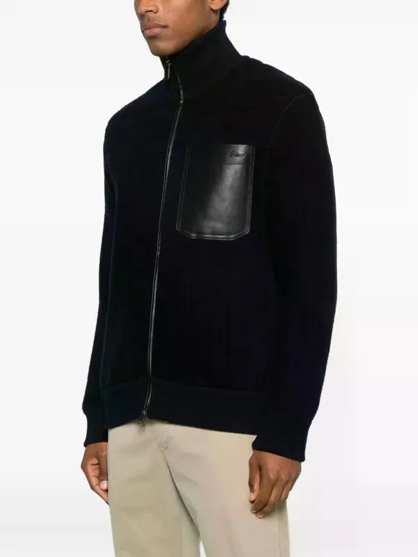 Brioni Textured Leather Pocket High Neck Zip Jacket