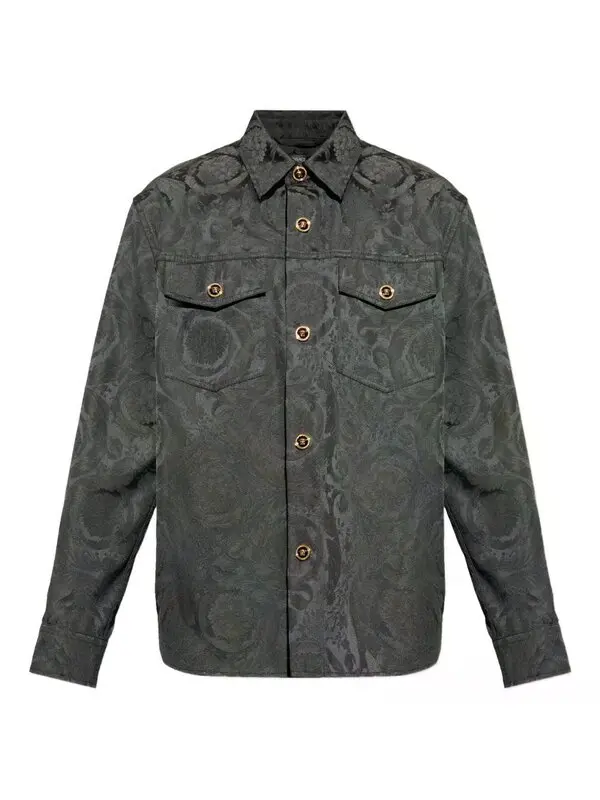 Versace Barocco-print Buttoned Overshirt - Grey