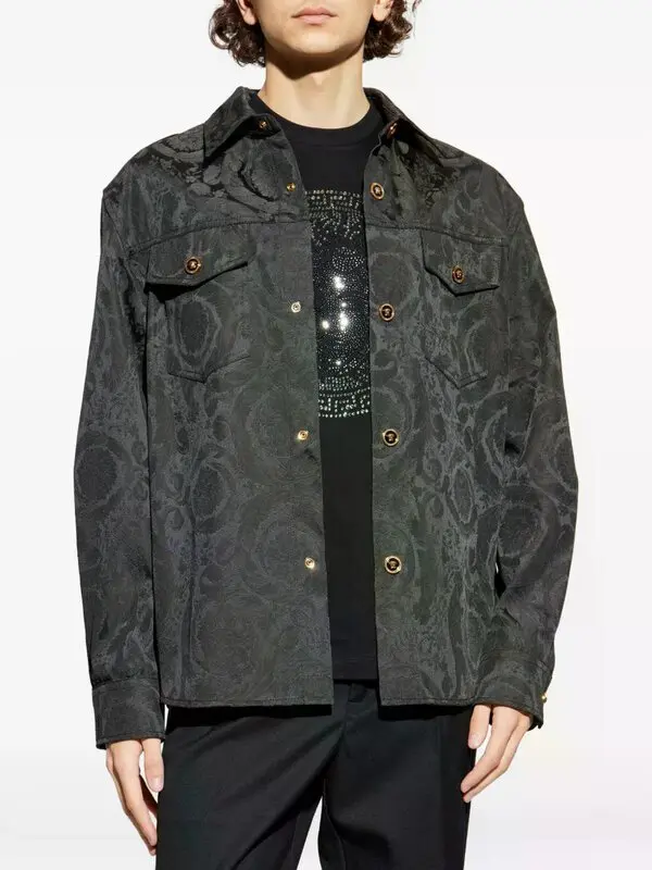 Versace Barocco-print Buttoned Overshirt - Grey