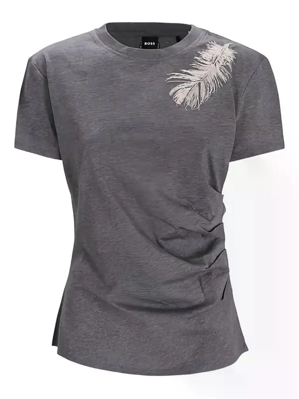 BOSS Feather-print Ruched T-shirt