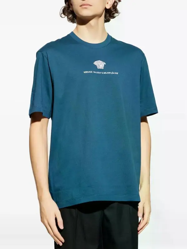 Versace Embroidered Cotton-jersey T-shirt - Blue