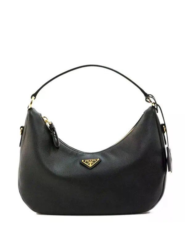 Prada Top-handle Shoulder Bag With Logo Plaque - Black