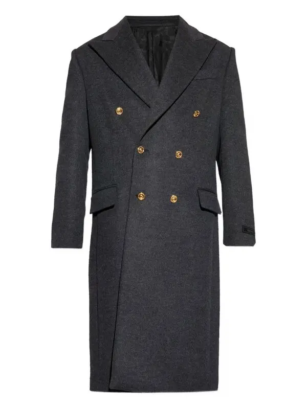 Versace Double-breasted Wool Coat With Medusa Buttons - Grey