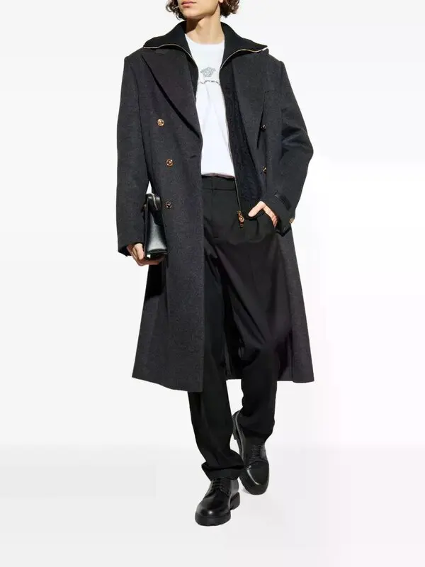 Versace Double-breasted Wool Coat With Medusa Buttons - Grey