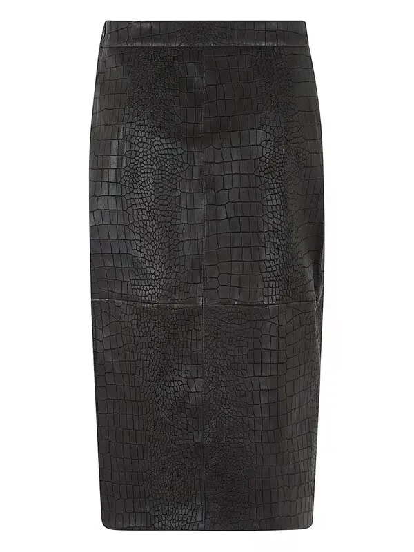 ENES Crocodile-effect Slit Midi Skirt