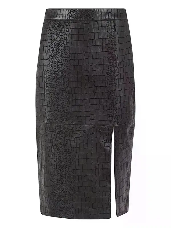 ENES Crocodile-effect Slit Midi Skirt