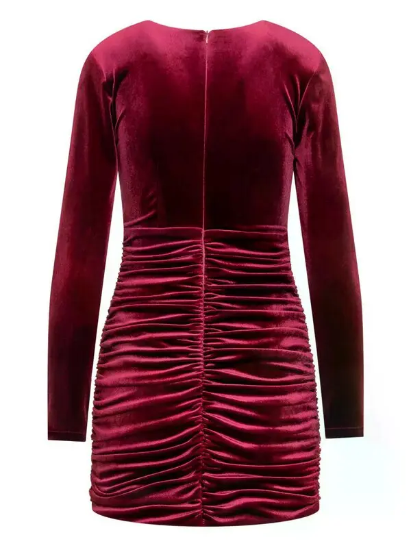 ACTUALEE Ruched Velvet Dress - Red