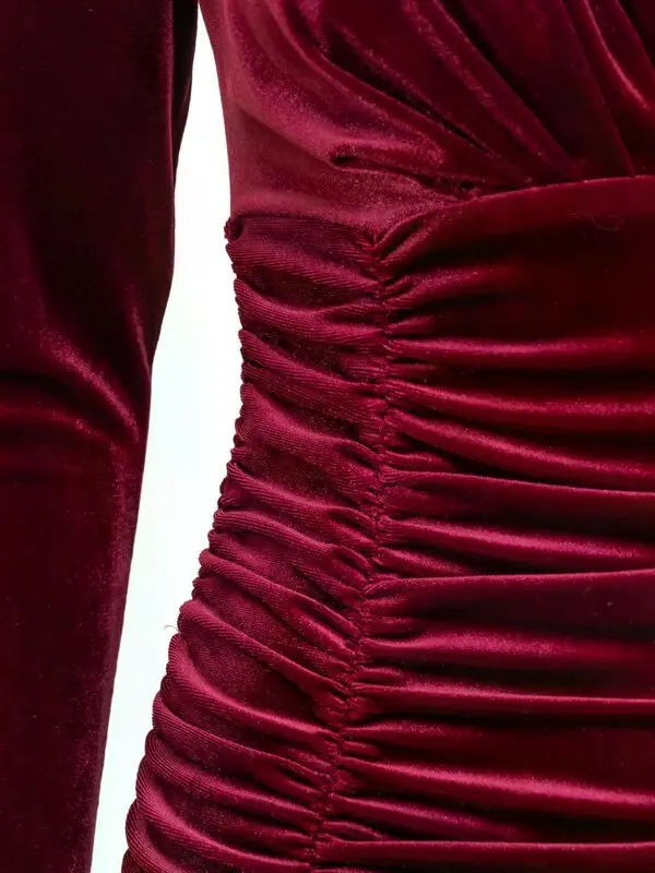 ACTUALEE Ruched Velvet Dress - Red
