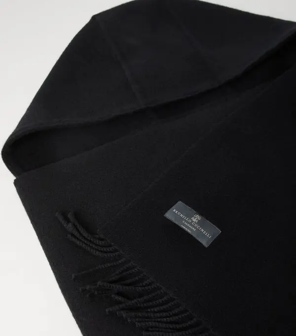 Brunello Cucinelli Wool-cashmere Hood-detail Scarf - Black