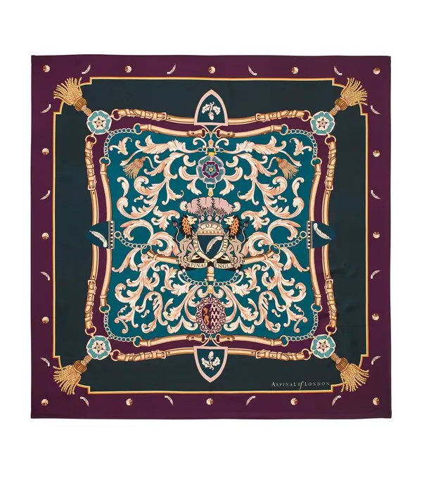 ASPINAL OF LONDON Silk Signature Shield Scarf - Purple