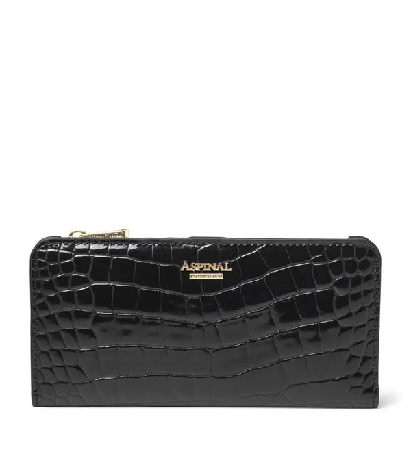 ASPINAL OF LONDON Large Croc-embossed Mayfair Purse - Black