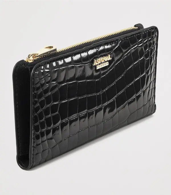 ASPINAL OF LONDON Large Croc-embossed Mayfair Purse - Black