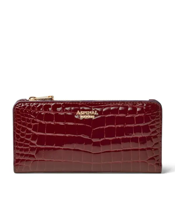 ASPINAL OF LONDON Large Croc-embossed Mayfair Purse - Burgundy