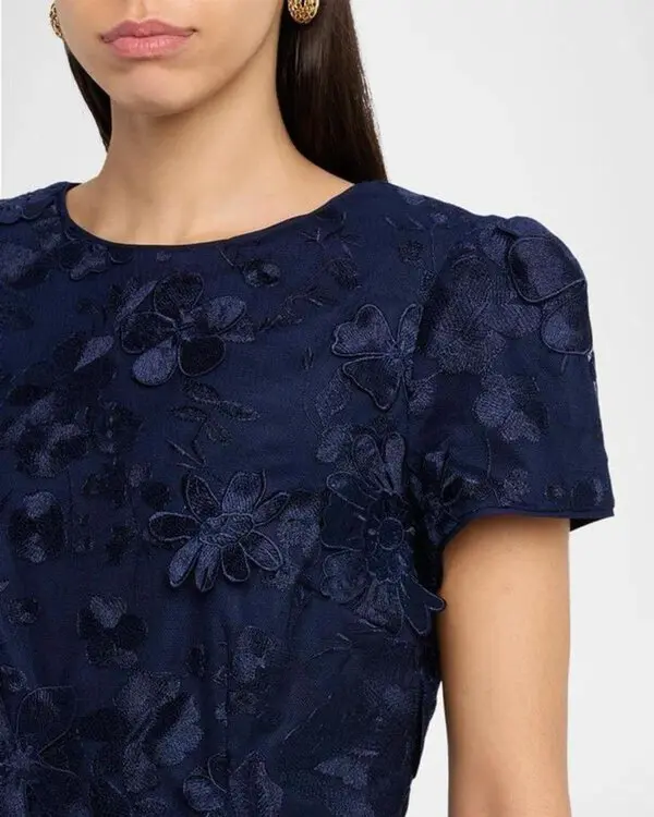 MILLY Daisy Embroidered Mini Dress - Navy