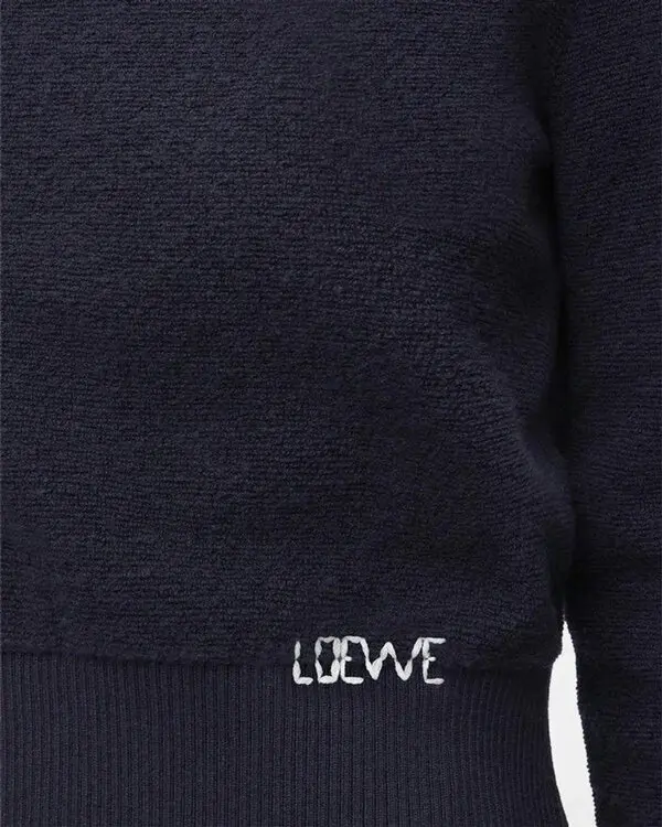 Loewe Logo Embroidered Wool Crewneck Sweater - Navy