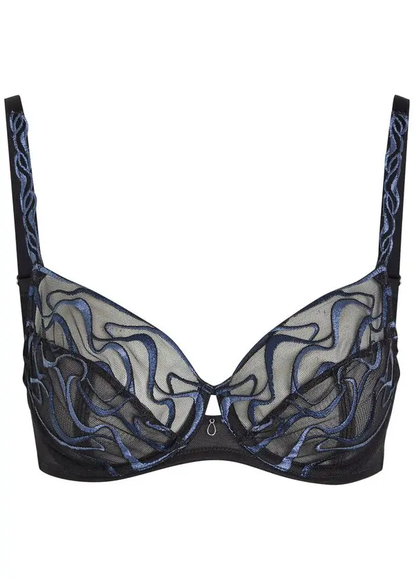 Wacoal Mayumi Embroidered Mesh Underwired Bra - Navy