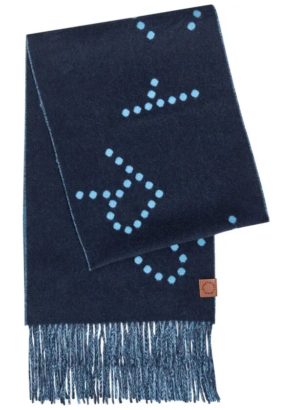 Stella McCartney Logo Fringed Wool Scarf - Navy