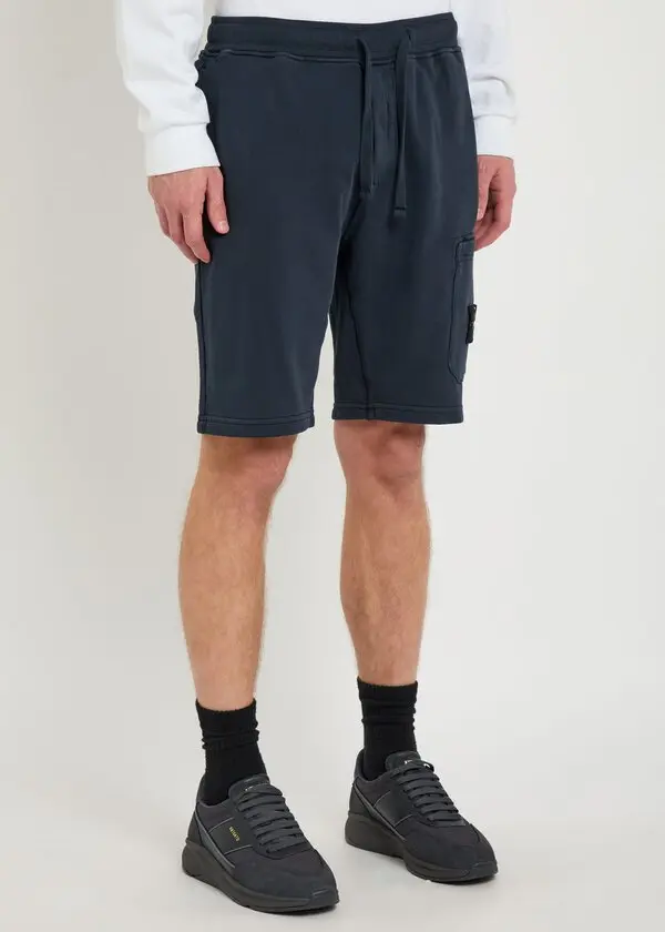 Stone Island Logo Cotton Shorts - Navy