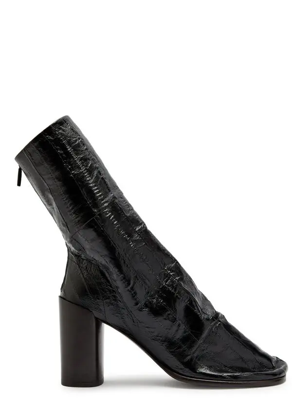 LEMAIRE Glove 90 Crinkled Glossed Leather Ankle Boots - Black