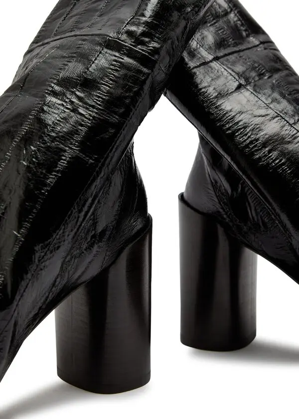 LEMAIRE Glove 90 Crinkled Glossed Leather Ankle Boots - Black