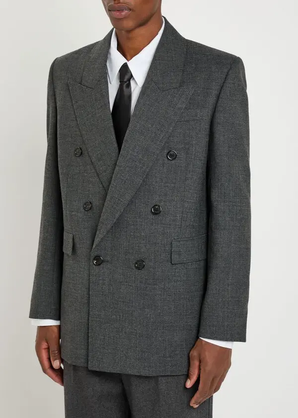 Saint Laurent Double-breasted Wool Blazer - Grey
