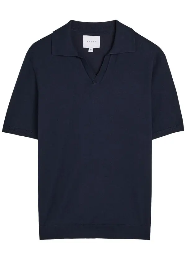 RAITH Open-collar Cotton Polo Shirt - Navy
