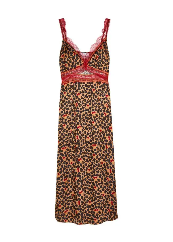NEVER FULLY DRESSED Cherry And -print Satin Midi Dress