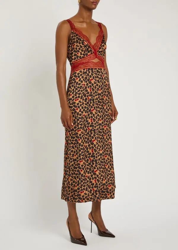 Never Fully Dressed Cherry And -Print Satin Midi Dress - Leopard |  Editorialist