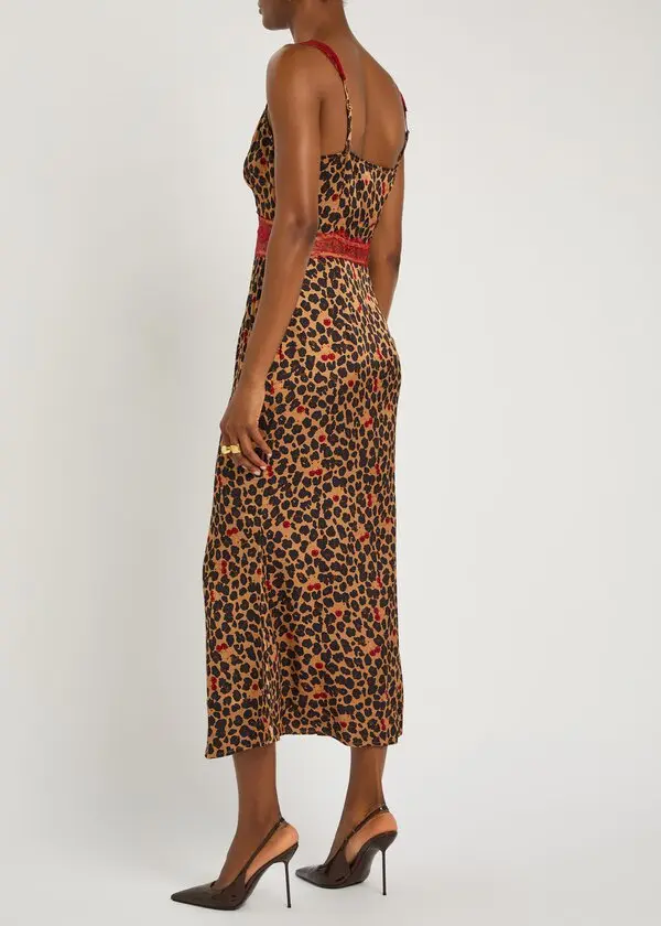 Never Fully Dressed Cherry And -Print Satin Midi Dress - Leopard |  Editorialist