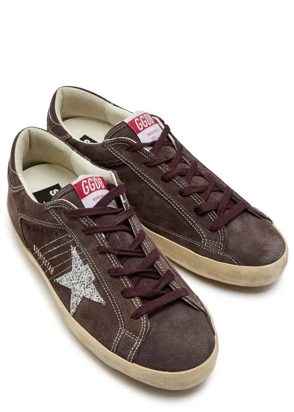 GOLDEN GOOSE Super-star Glittered Suede Sneakers - Brown