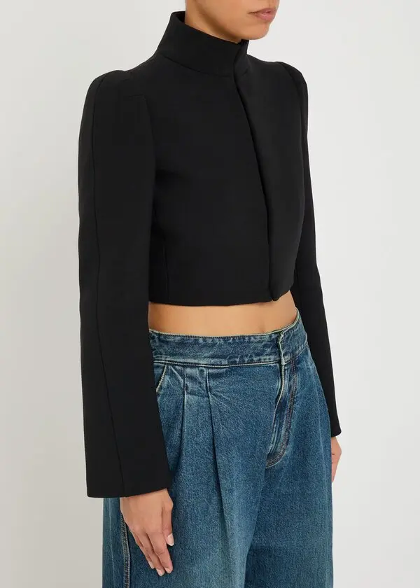 Alaïa Funnel-neck Cavalry Twill Cropped Jacket - Black