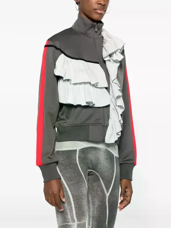 Facetasm Zipped Ruffled Striped Jacket
