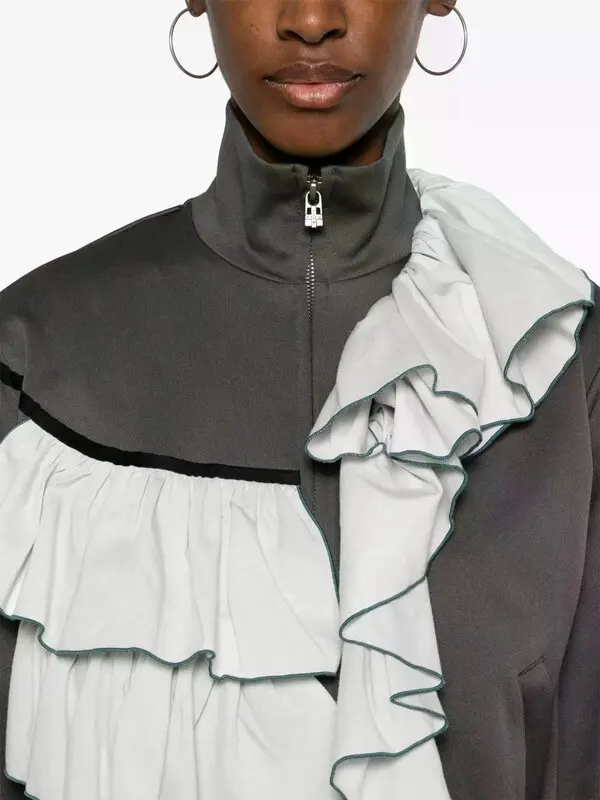 Facetasm Zipped Ruffled Striped Jacket