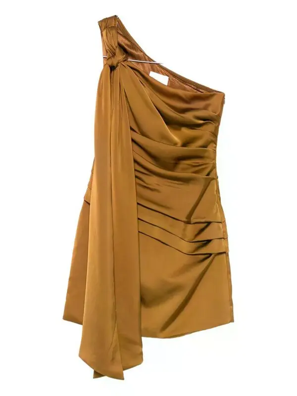 MALINA Nelly One-shoulder Draped Mini Dress - Brown